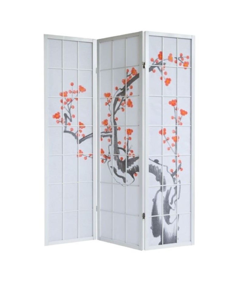 Comprar ONLINE Biombo 3 Paneles "Blanco Sakura" 135x132cm - Asian Origins