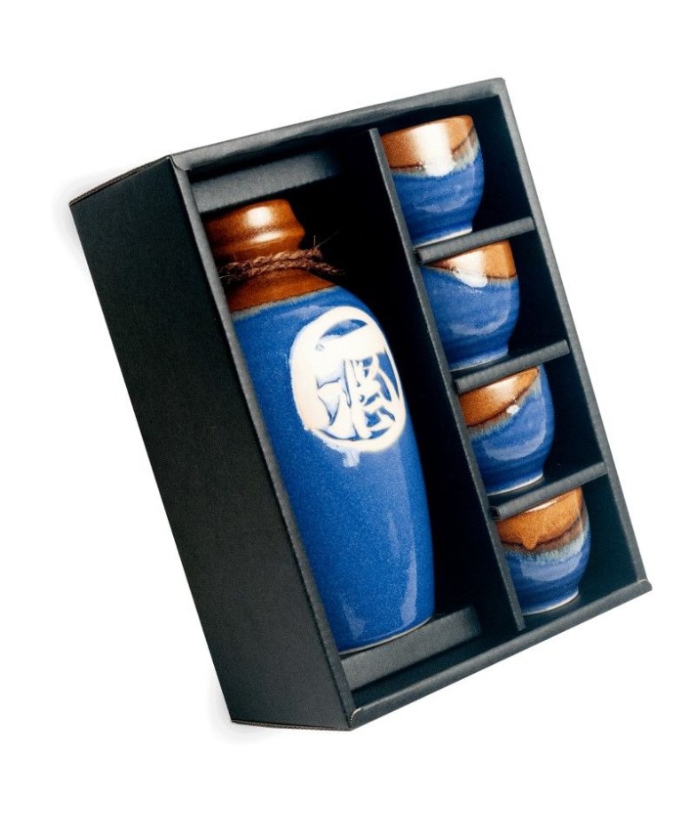 Comprar ONLINE Set Sake Porcelana "Azul-Marron" 5 piezas 500ml - Asian ...