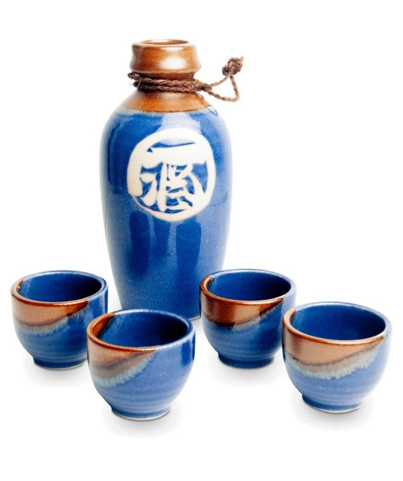 Comprar ONLINE Set Sake Porcelana "Azul-Marron" 5 piezas 500ml - Asian ...
